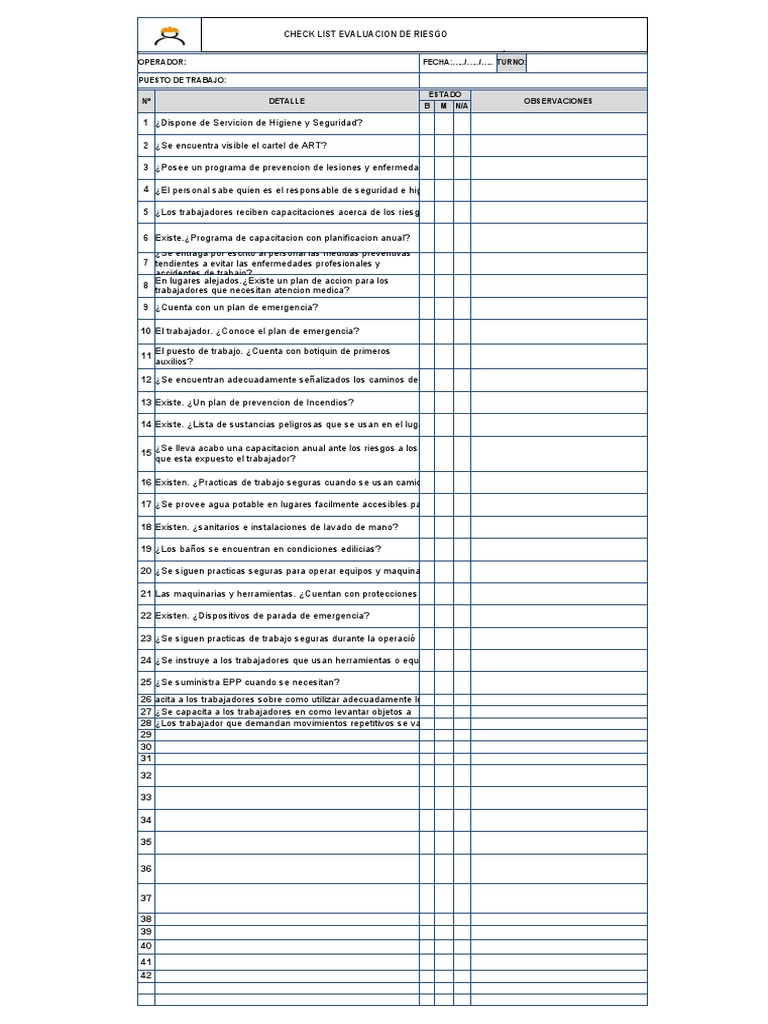Check List Evaluacion de Riesgos | PDF | Salud pública | Ciencias de la Salud