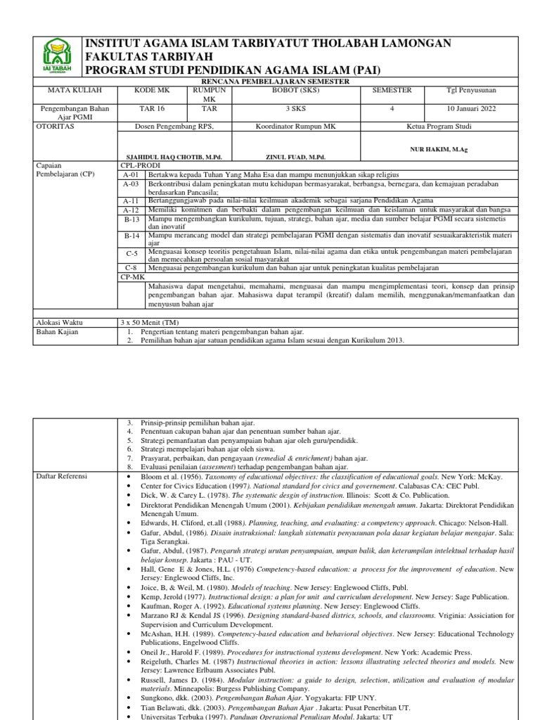 RPS Bahan Ajar Pgmi | PDF | Karier & Perkembangan