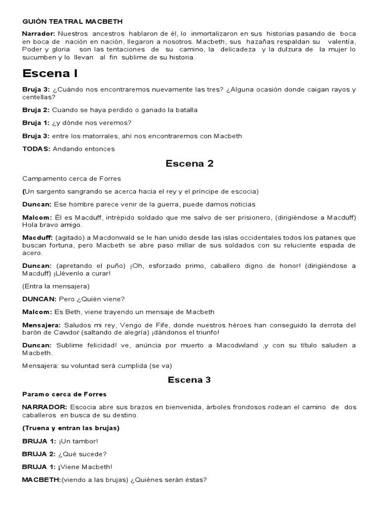 Guion Teatral Macbeth | PDF | Macbeth | Tragedias de Shakespeare