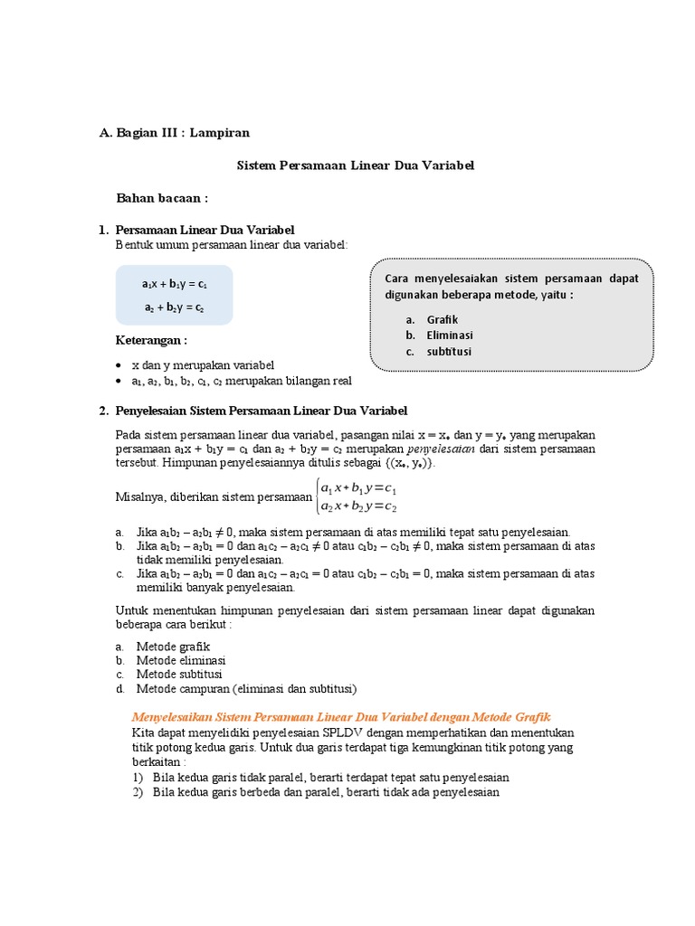Persamaan Linear Dua Variabel PEDALAMAN MATERI | PDF