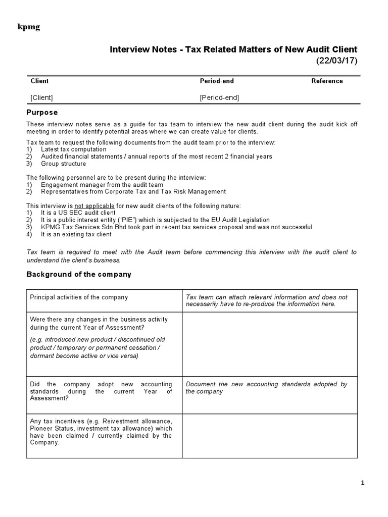 New Audit Client Tax Interview Guide | PDF | Taxes | Payments