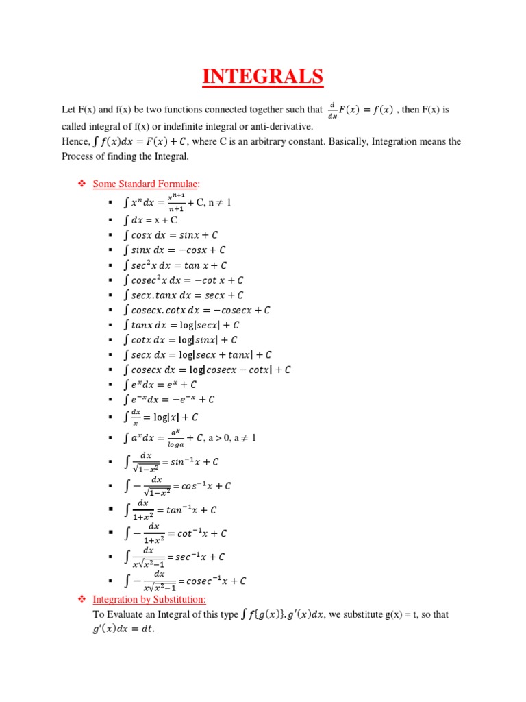 Integration Summary | PDF | Integral | Function (Mathematics)