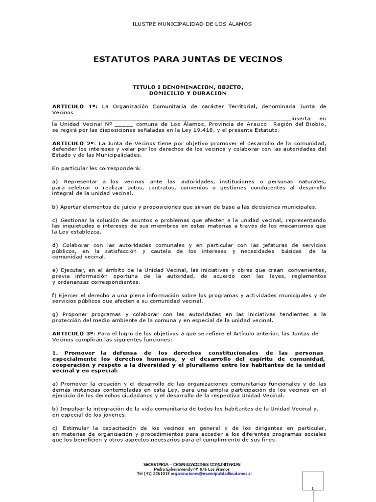 Estatuto - Junta - de - Vecinos | PDF | Comisión Europea | Presupuesto