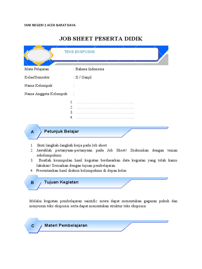 Job Sheet Pelajaran Bahasa Indonesia | PDF