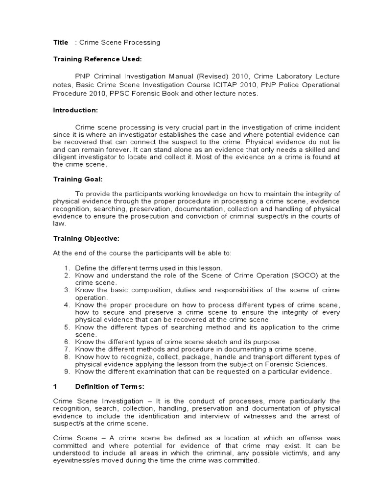 Crime Scene Processing | PDF | Crime Scene | Forensic Science