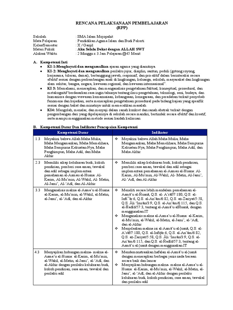 X. RPP 1 Aku Selalu Dekat Dengan Allah | PDF