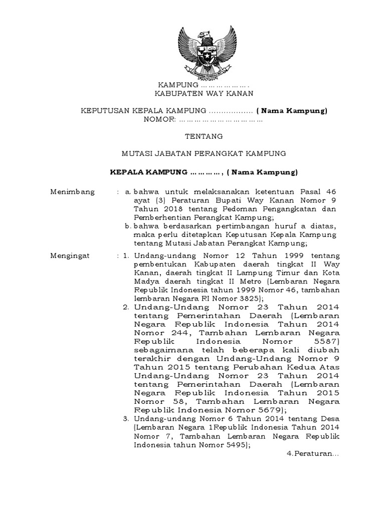 Contoh SK Mutasi Jabatan Perangkat Fix | PDF