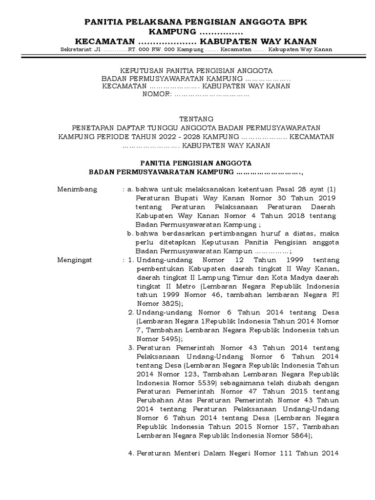 Contoh SK Penetapan Daftar Tunggu Anggota BPK | PDF