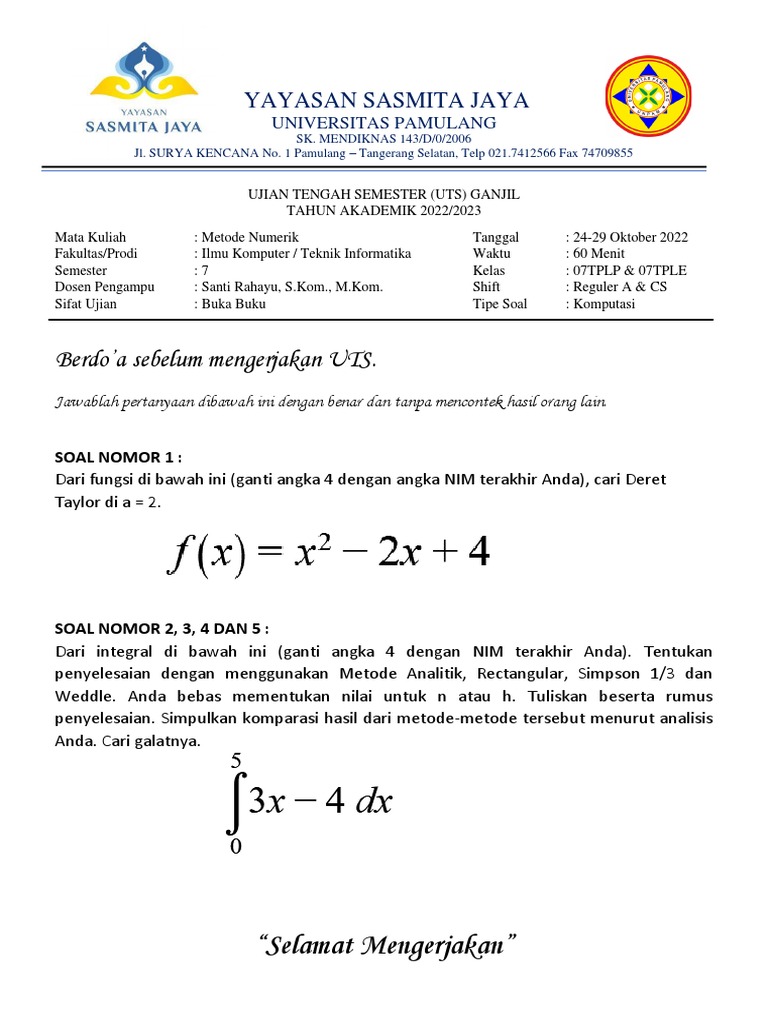 Soal Uts Metode Numerik | PDF