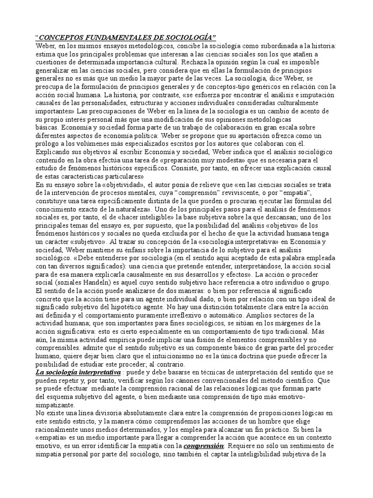 Sociología Interpretativa de Weber | PDF | Sociología | Comprensión