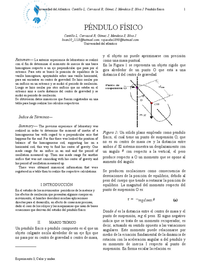 Péndulo Físico | PDF | Péndulo | Masa