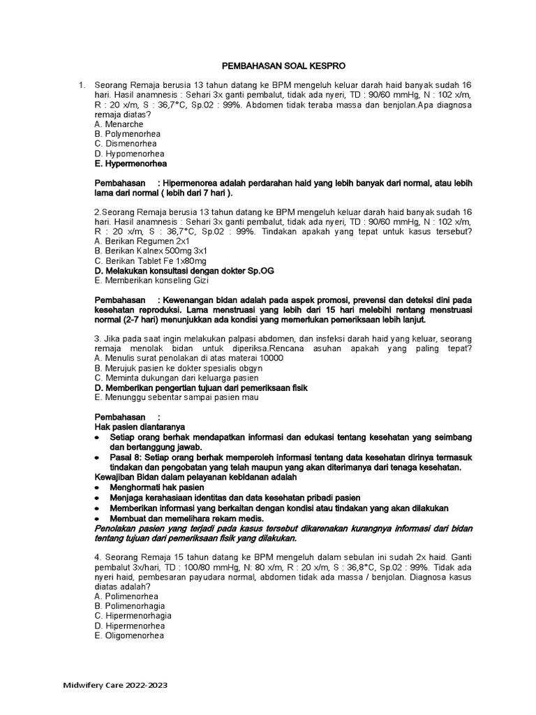 Soal Kespro | PDF | Pengembangan Diri