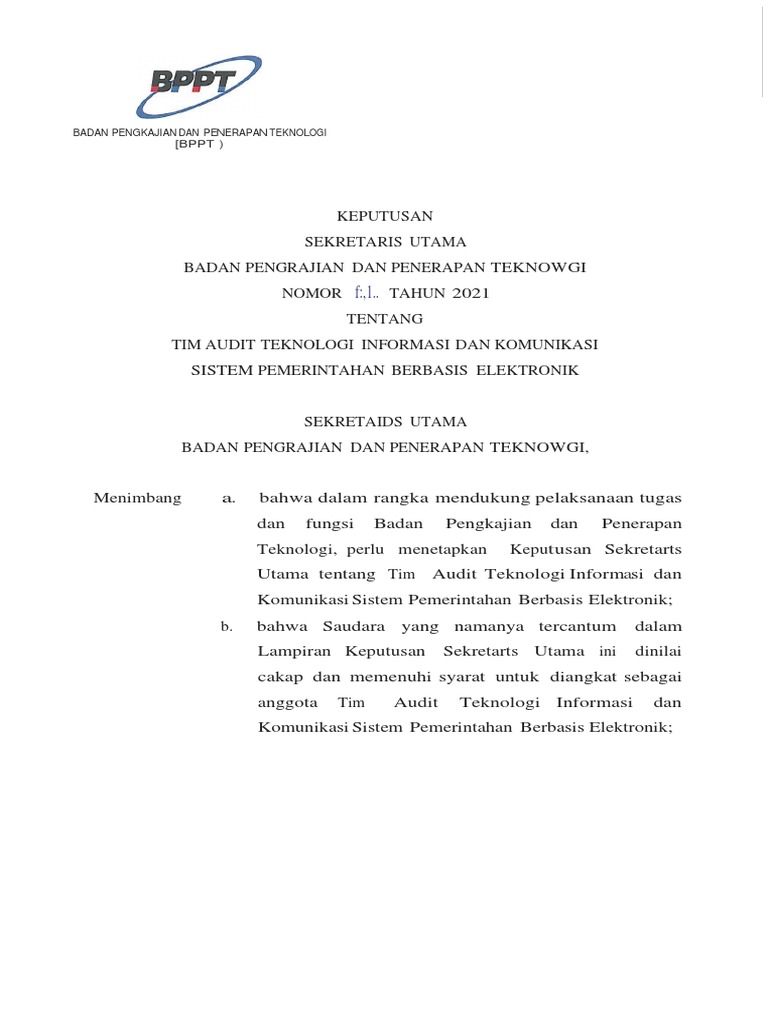 Contoh SK Tim Audit Internal BPPT | PDF