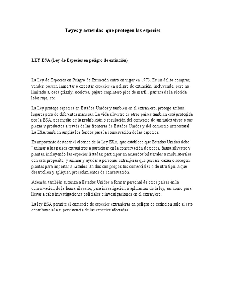 Leyes Y Acuerdos Que Protegen Las Especies Pdf Cita Especie En