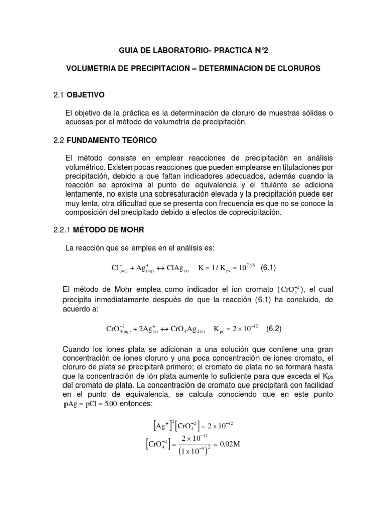 Guia de Laboratorio 2 - Volumetria de Precipitacion | PDF | Precipitación (Química) | Valoración