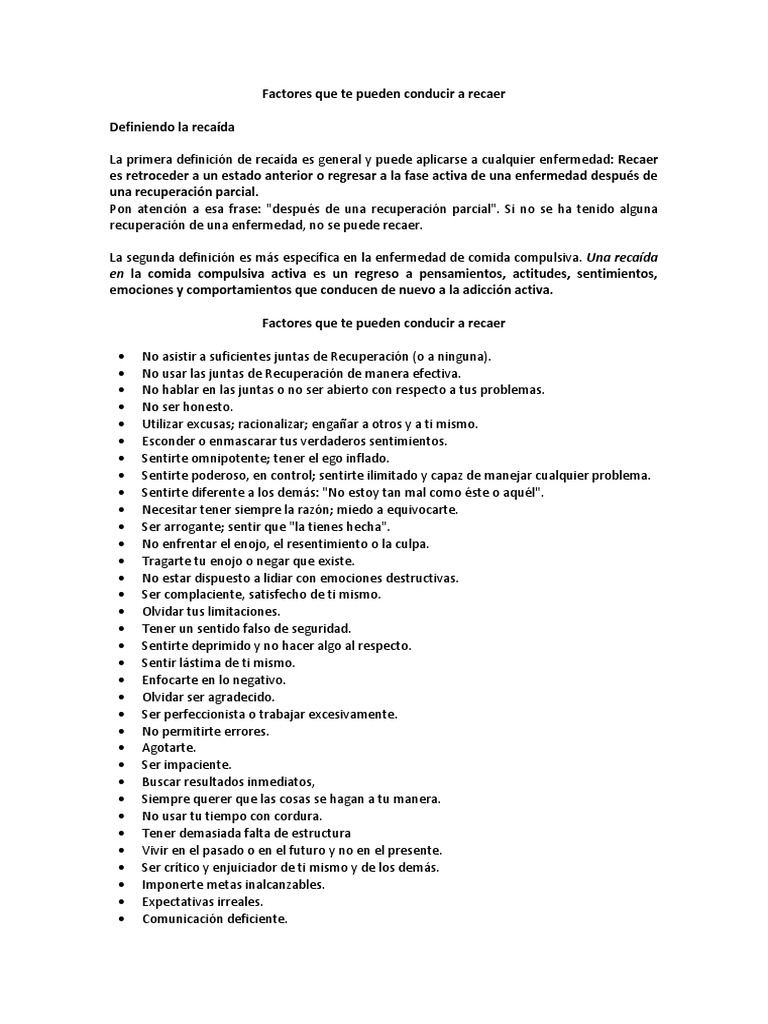 Factores Que Pueden Conducir A Recaer Ok | PDF | Ira | Las emociones
