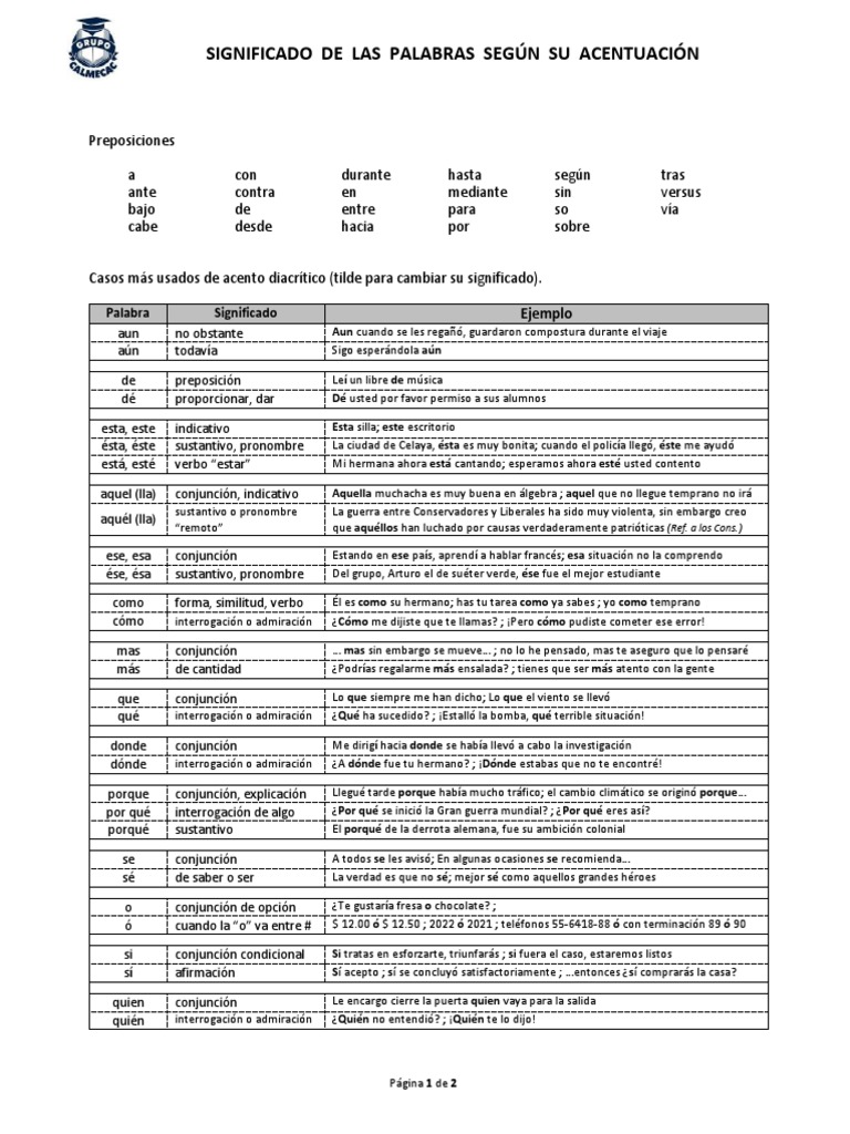 Acentuación y Significado de Palabras | PDF | Palabra | Lingüística