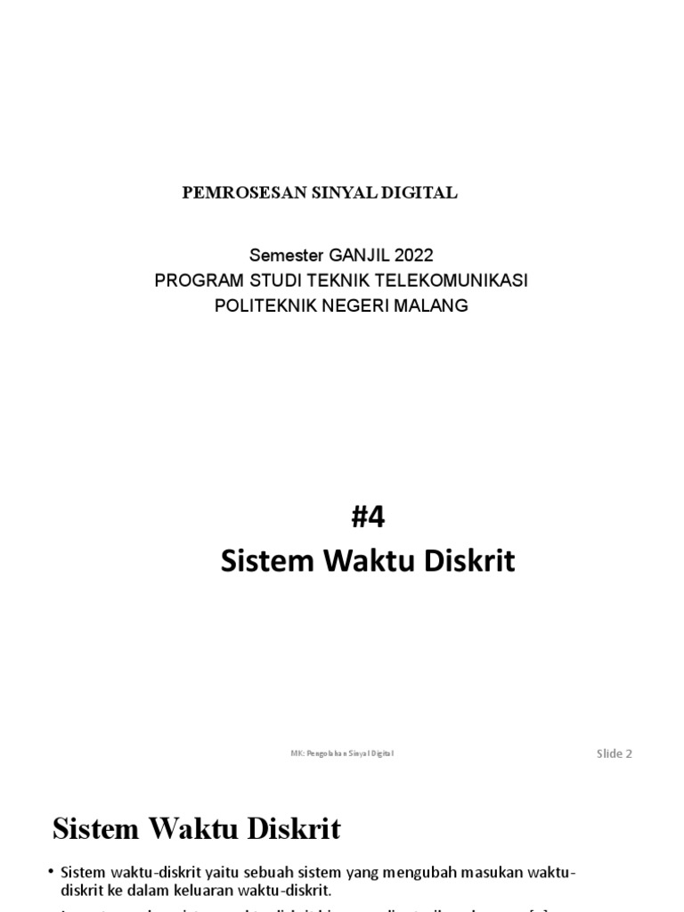 Pertemuan 4 - Sistem Waktu Diskrit | PDF | Metode & Bahan Ajar | Sains & Matematika