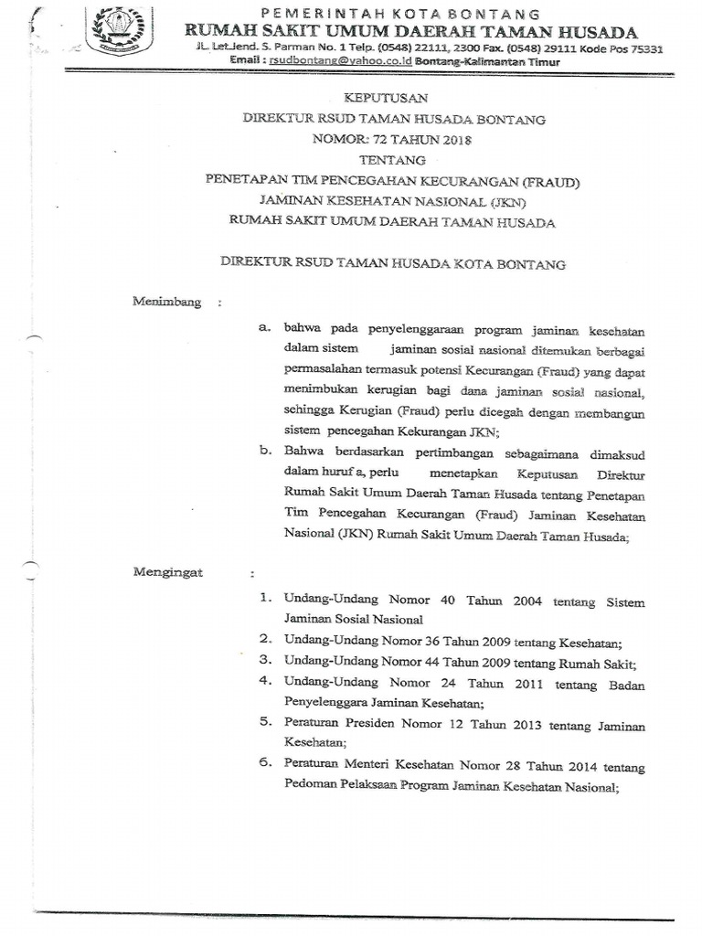 SK 72 TH 2018 - Tim Pencegahan Kecurangan (Fraud) JKN | PDF