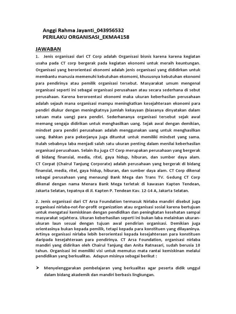Tugas 1 - Perilaku Organisasi - Anggi Rahma Jayanti | PDF
