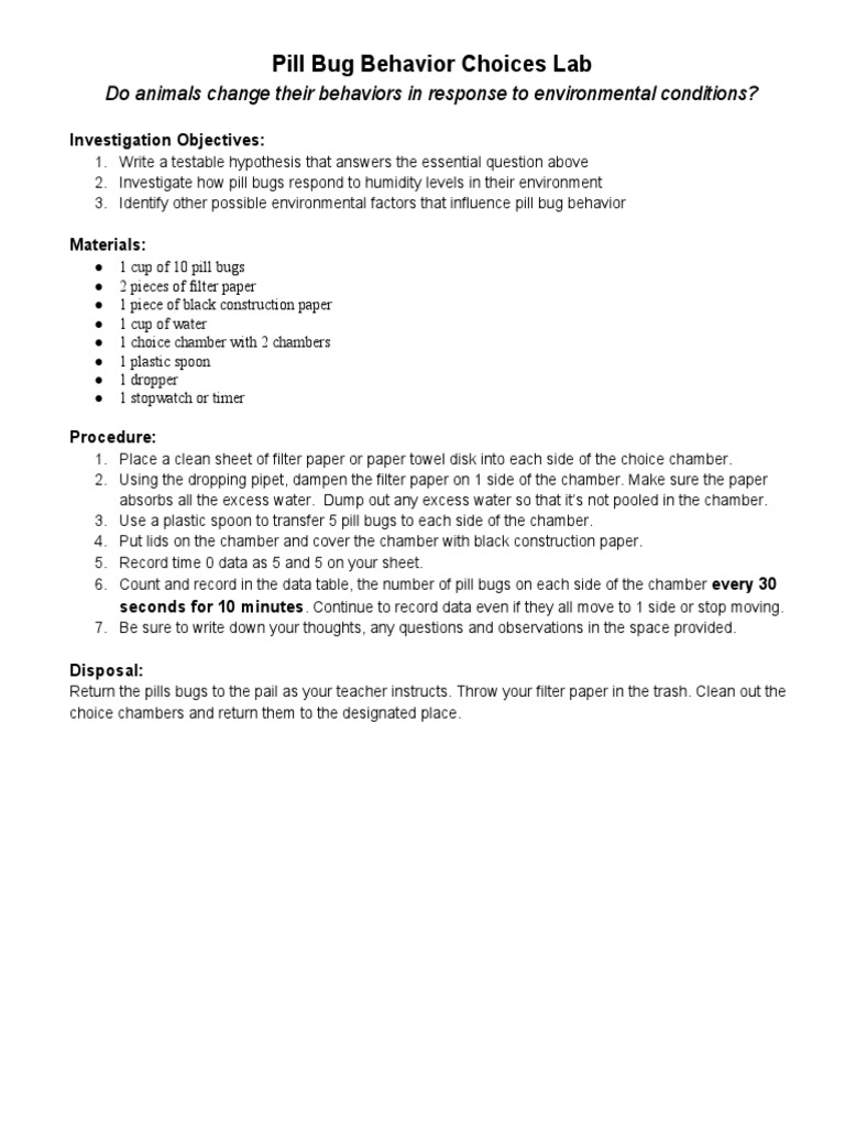 Pill Bug Behavior in Humidity Lab | PDF | Cartesian Coordinate System ...