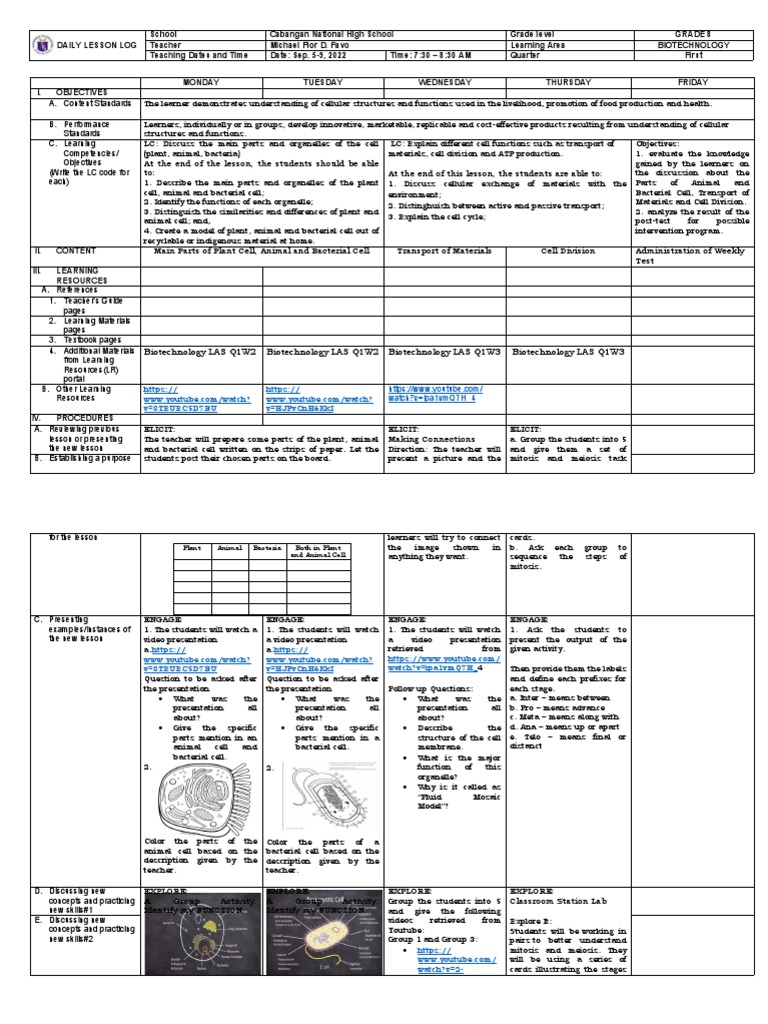 DLL - Q1 - Biotech - W2 | PDF | Cell (Biology) | Mitosis
