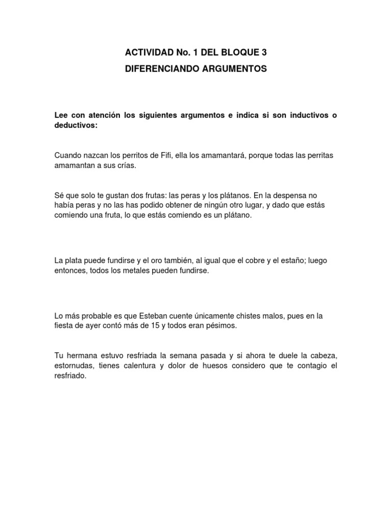 Act. 1 Bloque 3 Diferenciando Argumentos Deductivos e Inductivos | PDF | Religión y ...