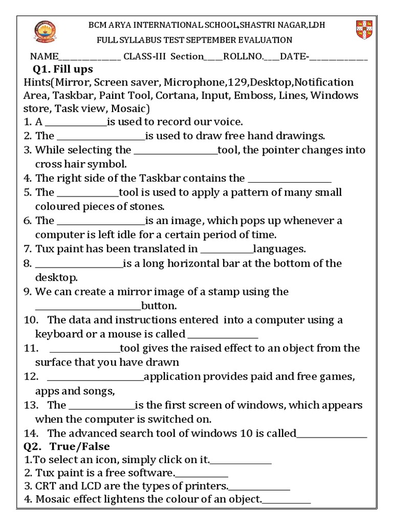 12-C-4202-Class 3 Full Syllabus September | PDF | Icon (Computing) | Cursor (User Interface)