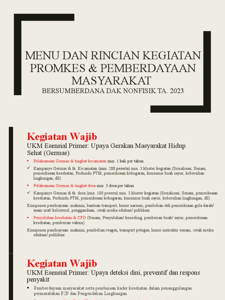 Kegiatan Promkes 2023: Germas dan Pemberdayaan | PDF