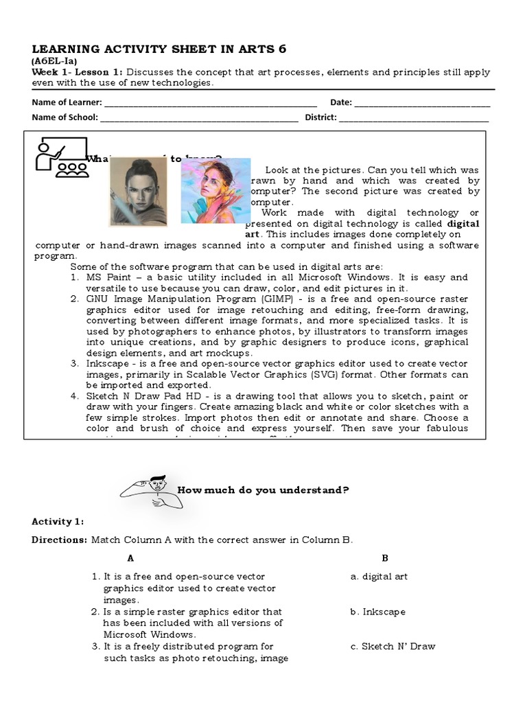 Activity Sheet in MAPEH 6 Arts (Q1 W1) | PDF | Composition (Visual Arts) | Graphics