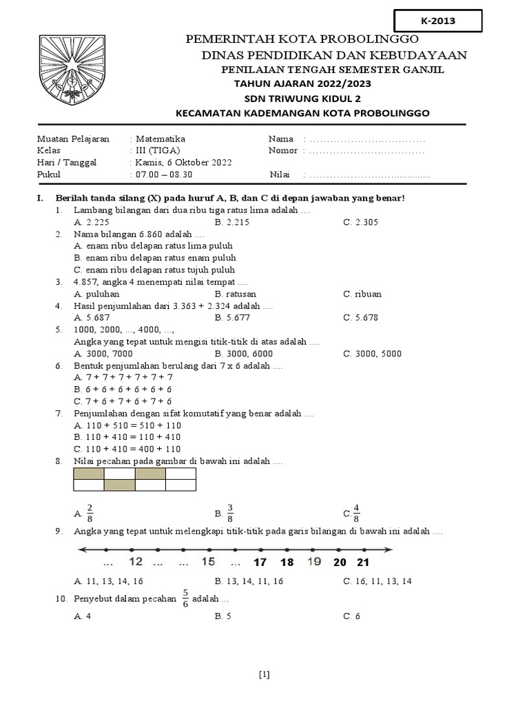 Soal Matematika Kelas 3 | PDF