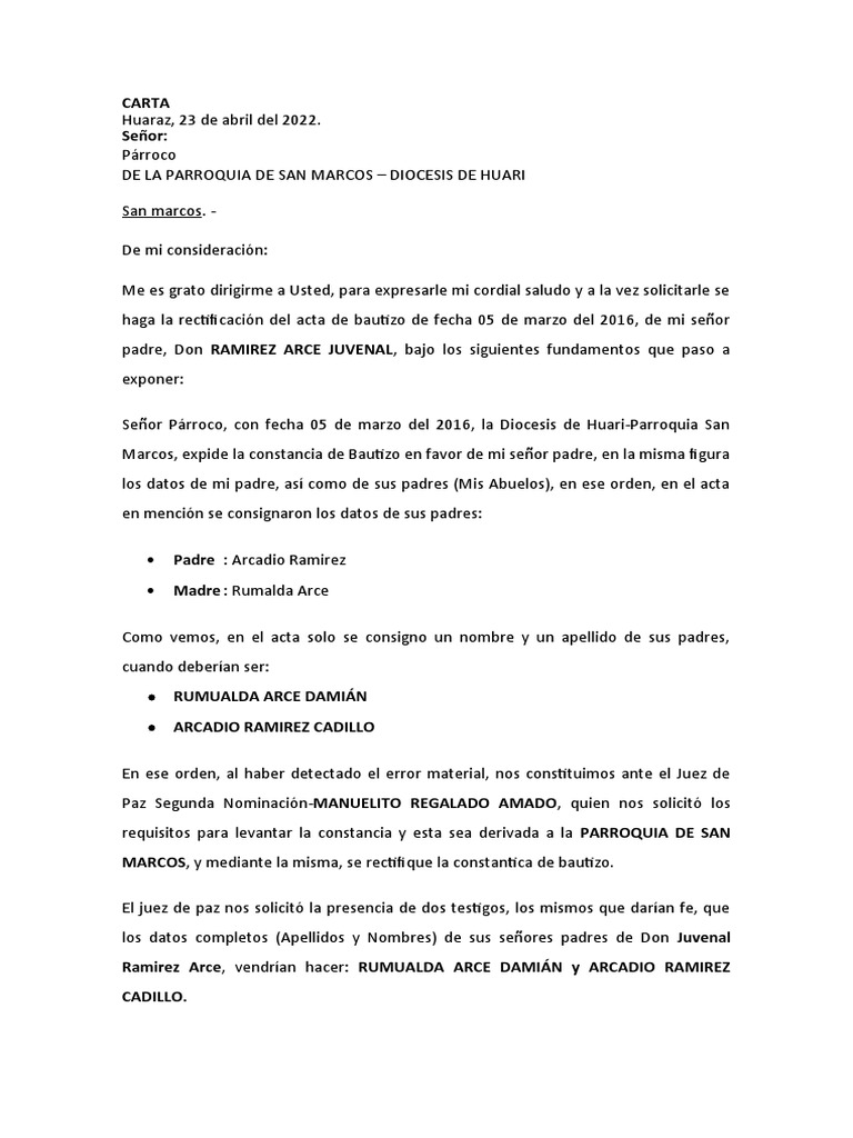 Carta-Dirigida A La Parroquia | PDF