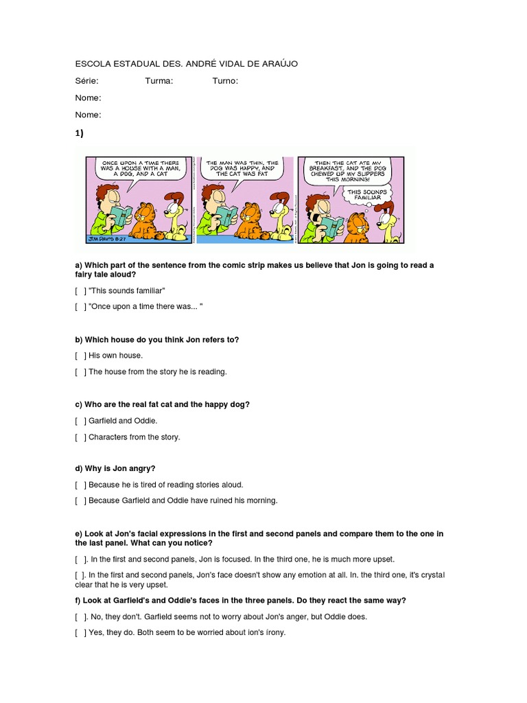 Comic Analysis and Grammar Quiz | PDF