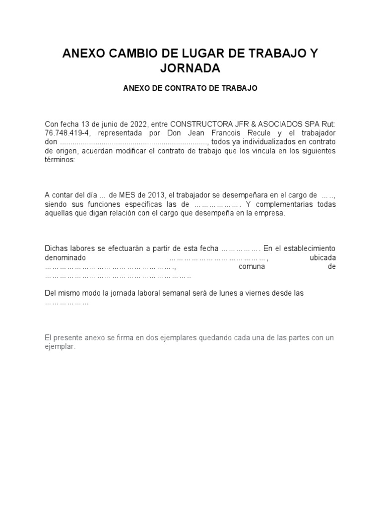 Anexo Cambio de Lugar de Trabajo y Jornada | PDF