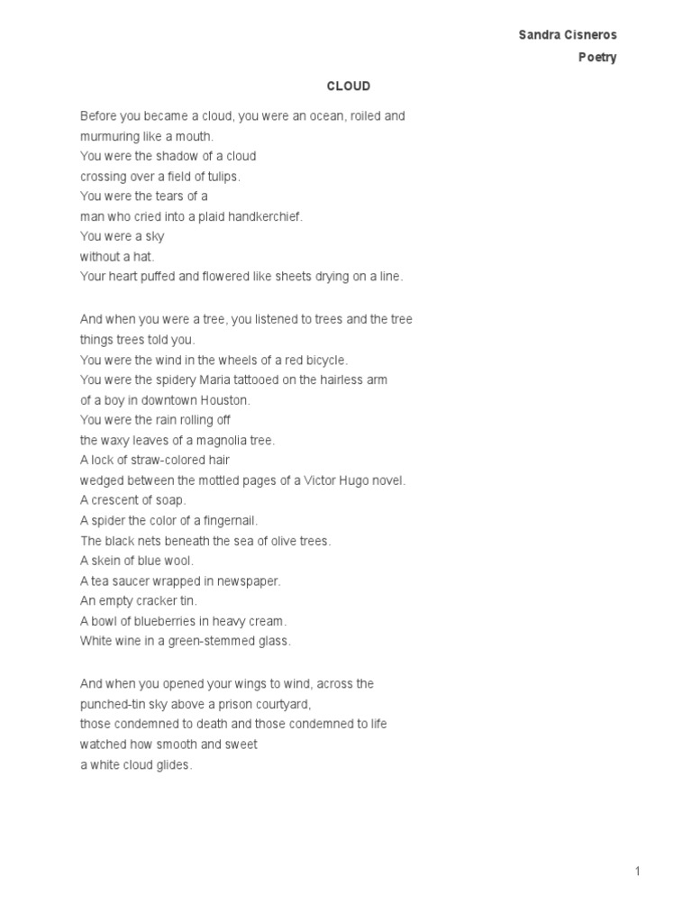 Poems by Sandra Cisneros (5th A TV) | PDF | Mystery, Thriller & Crime ...