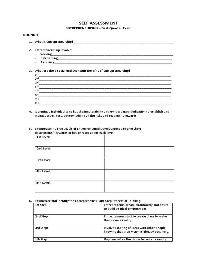 Test Yourself in Entrepreneurship 1ST Quarter! | PDF | Entrepreneurship ...