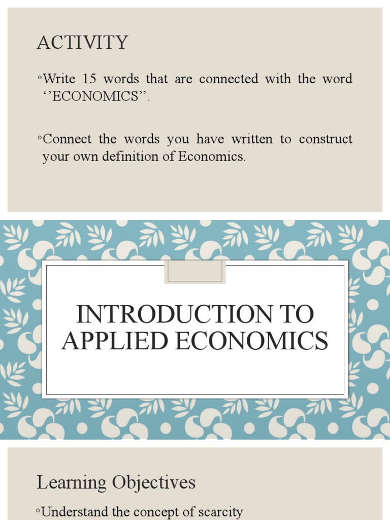 Lesson 1 1 Introduction To Applied Economics Pdf Economics