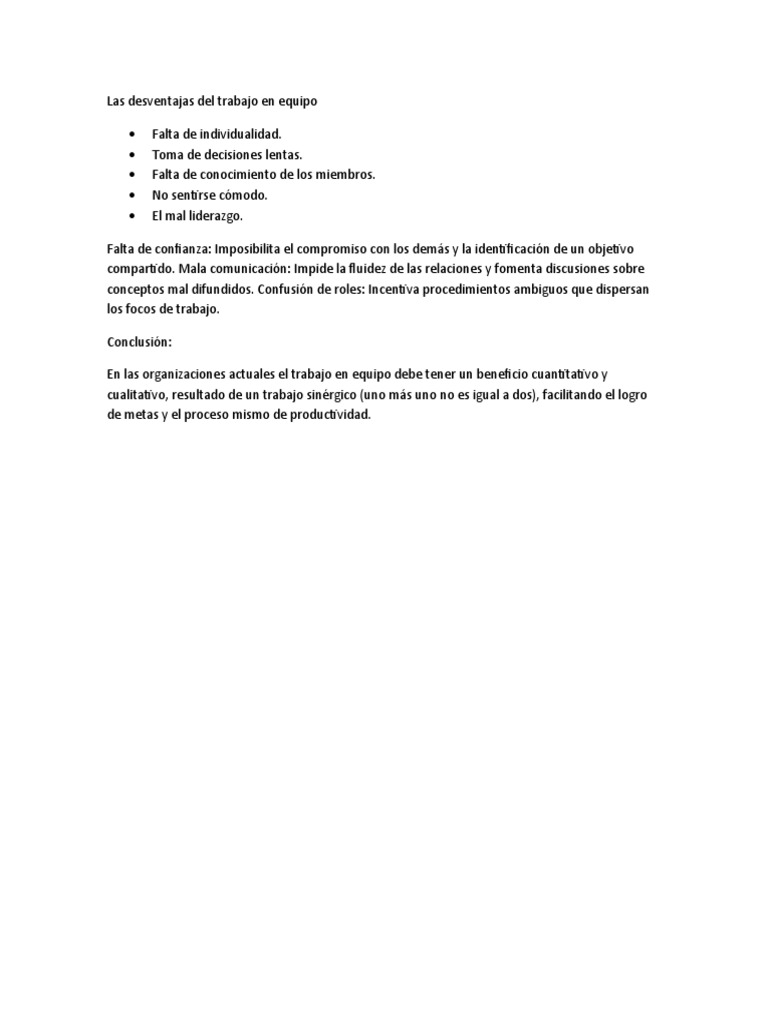 Desventajas Del Trabajo en Equipo | PDF Desventajas Del Trabajo en Equipo | PDF