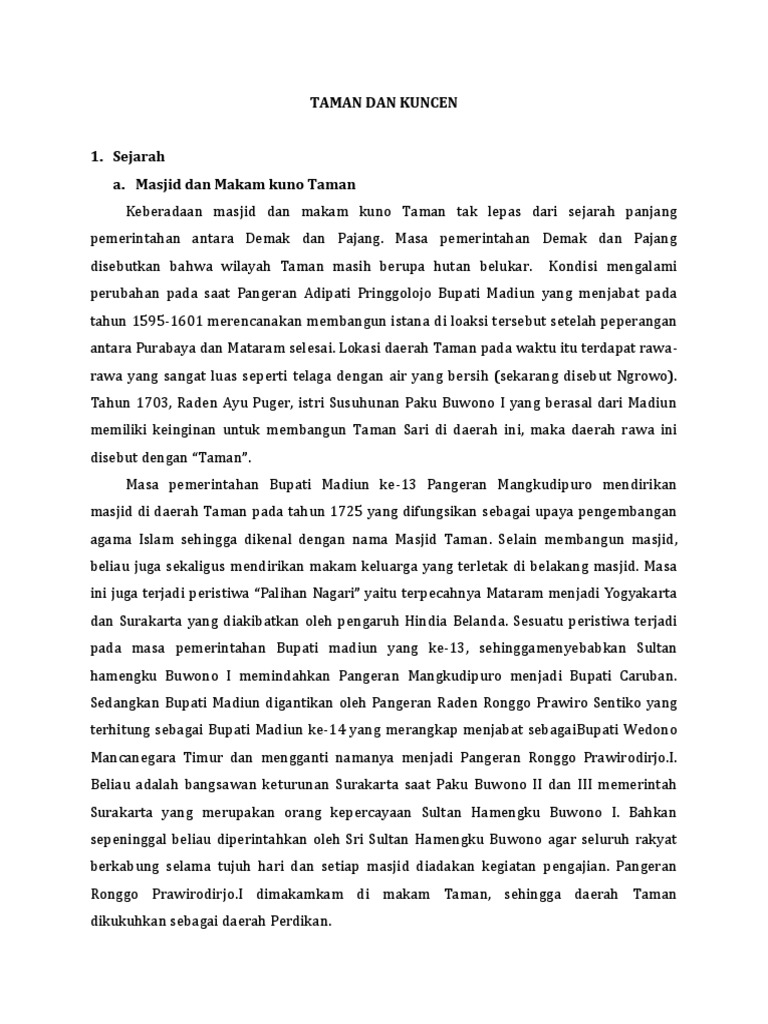 Taman Dan Kuncen | PDF