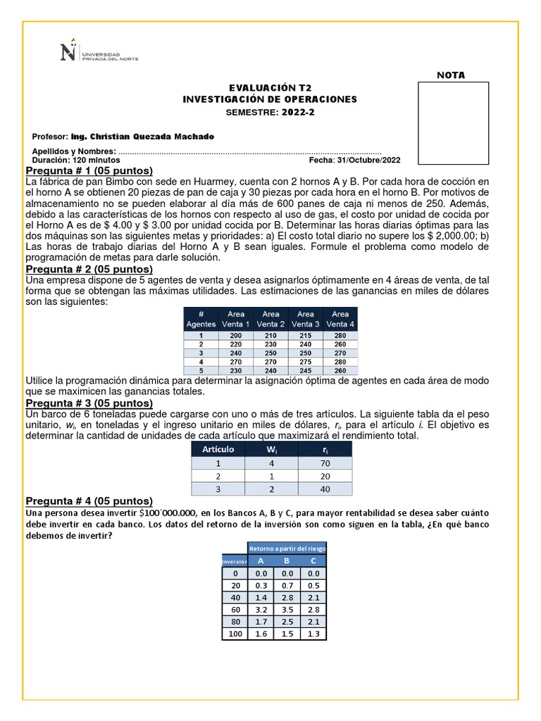 Examen T2 - Invope 2021-2 | PDF | Economias