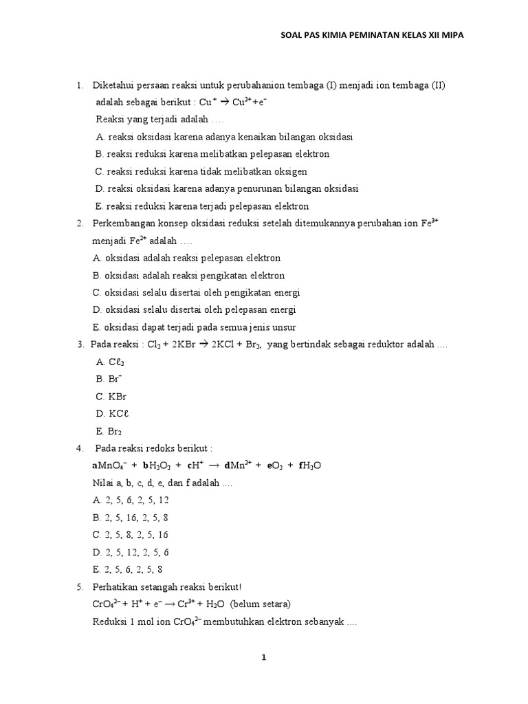 Soal Pas Kimia Peminatan Xii Mipa | PDF