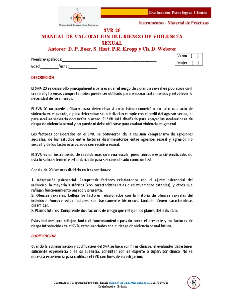 SVR 20 Test CTR 2022 | PDF | Trastorno mental | Violencia