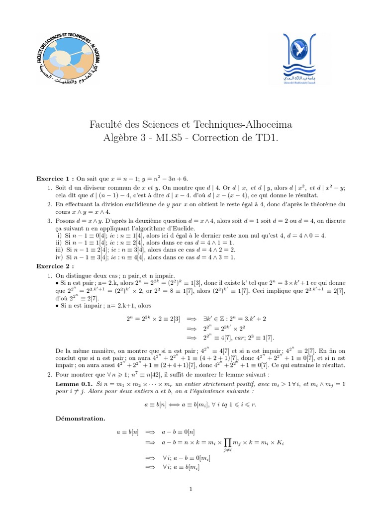Correction TD1 en PDF | PDF | Inclusion (mathématiques) | Mathématiques élémentaires