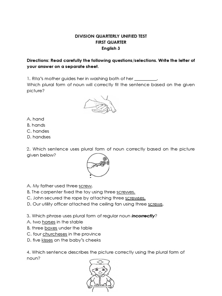 ENGLISH - Grade 3 - DIVISION QUARTERLY UNIFIED TEST (First Quarter ...
