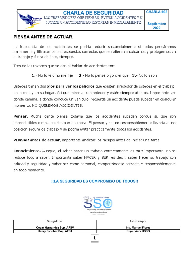 Seguridad: Piensa Antes de Actuar | PDF