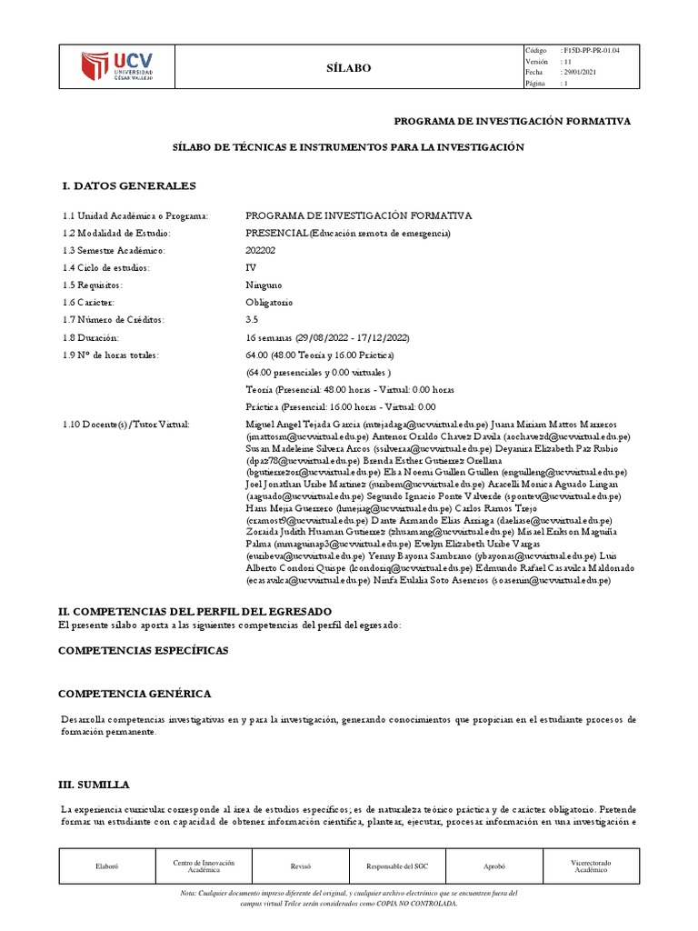 Sílabo Tiic-Currículo D-2022-2 | PDF | Estadísticas | Prueba (evaluación)