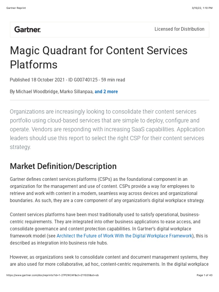 Magic Quadrant For Content Services Platforms, 2021 | PDF | Cloud ...