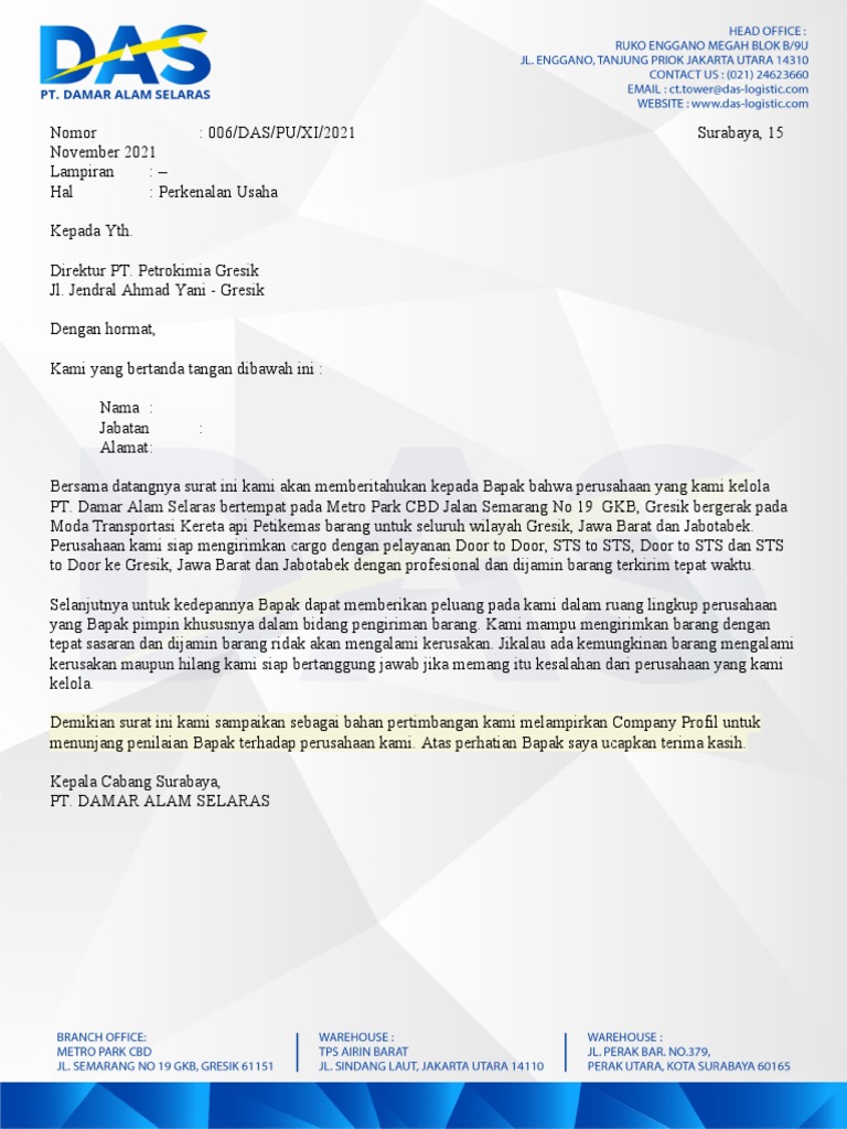 Surat Perkenalan Perusahaan | PDF