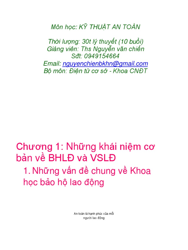 CHƯƠNG 1. Khái niệm cơ bản về BHLD và VSLD | PDF