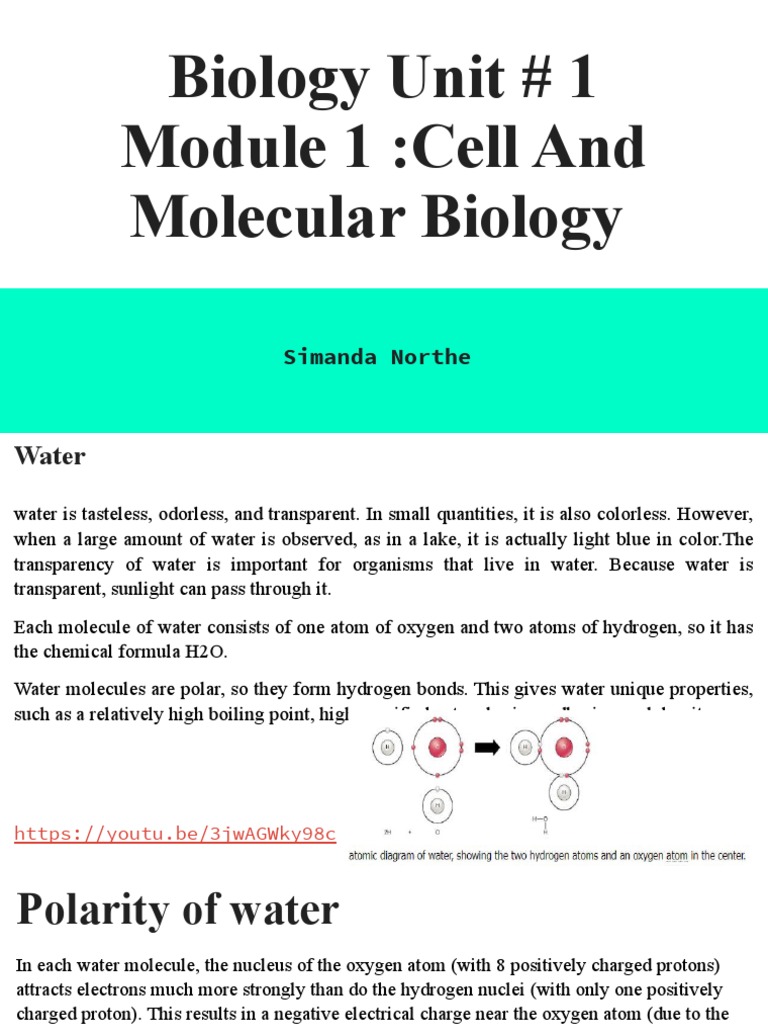 Biology Unit # 1 Module 1 - Cell and Molecular Biology | PDF ...